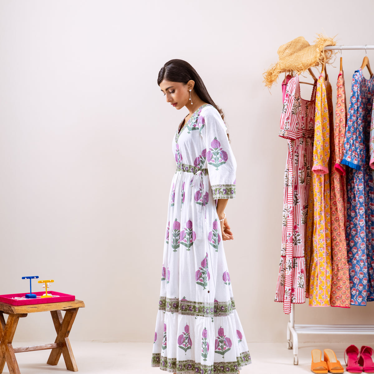 Purple motif frill dress – rivaajclothing
