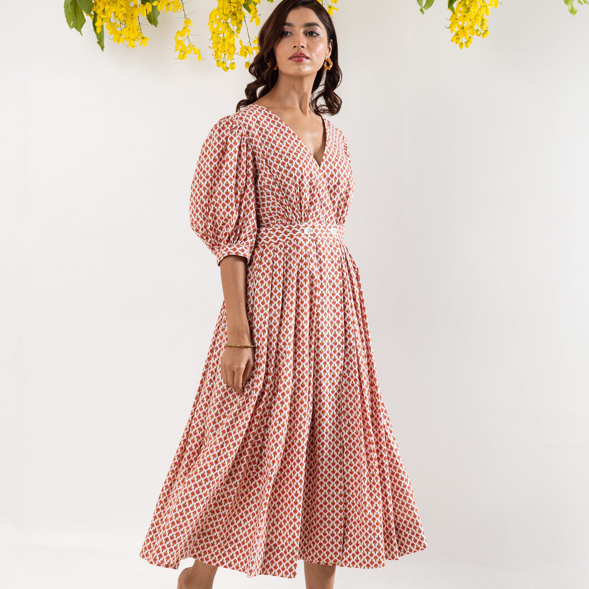 Red hand block Wrap dress – rivaajclothing