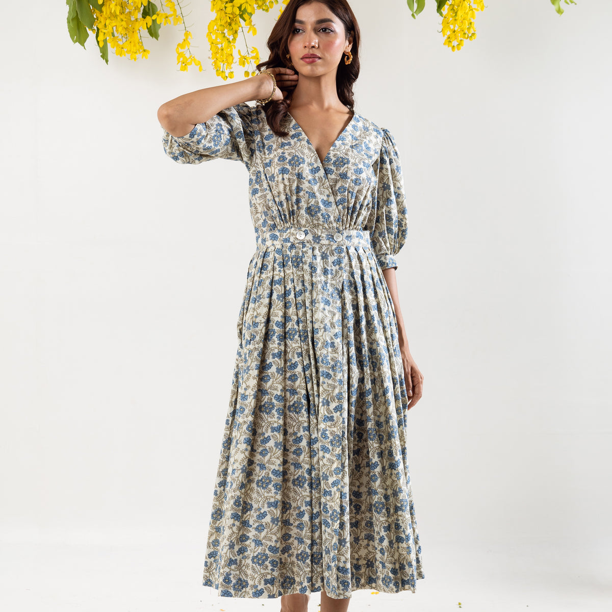 Blue hand block Wrap dress – rivaajclothing