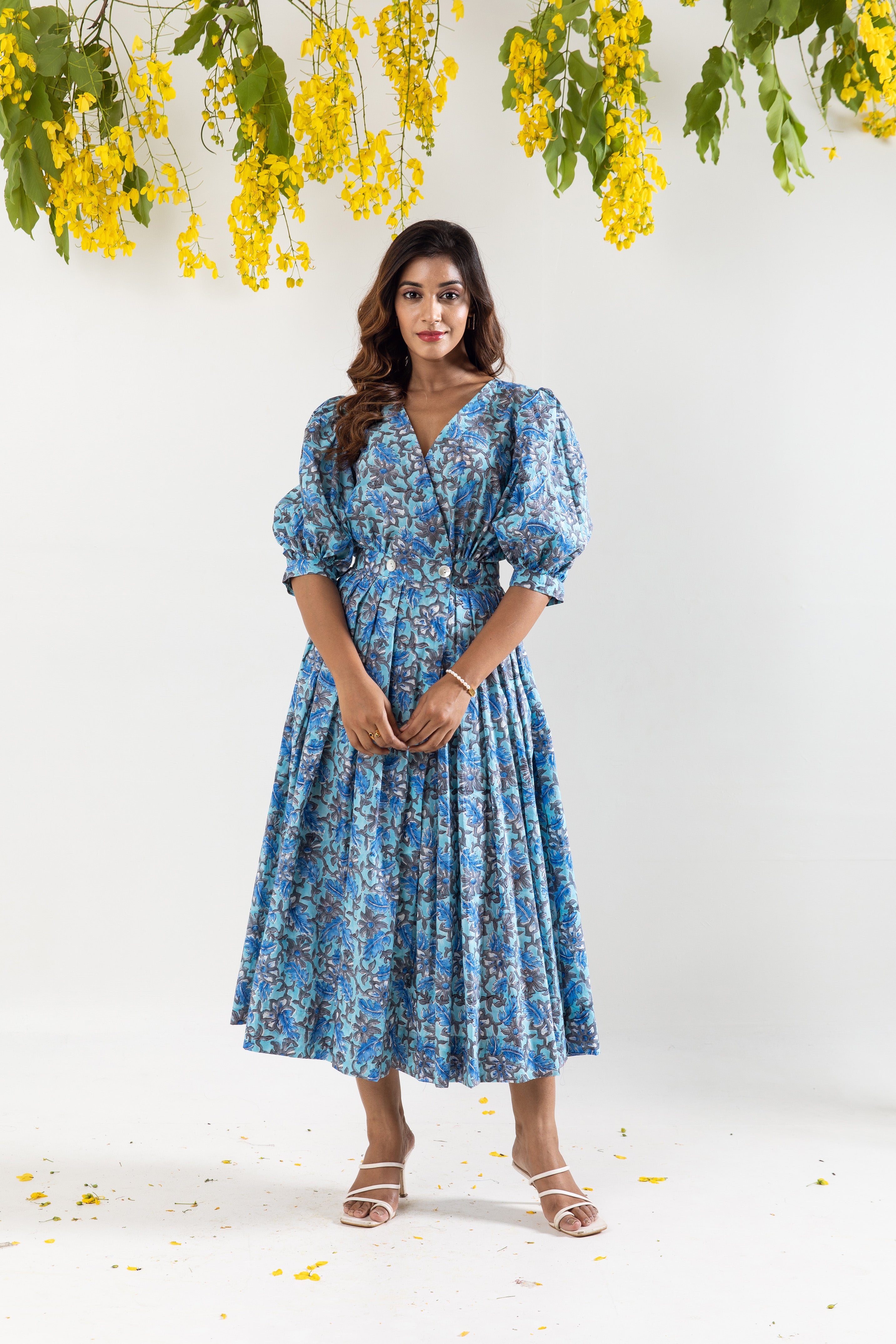 Blue bloom overlap dress – rivaajclothing